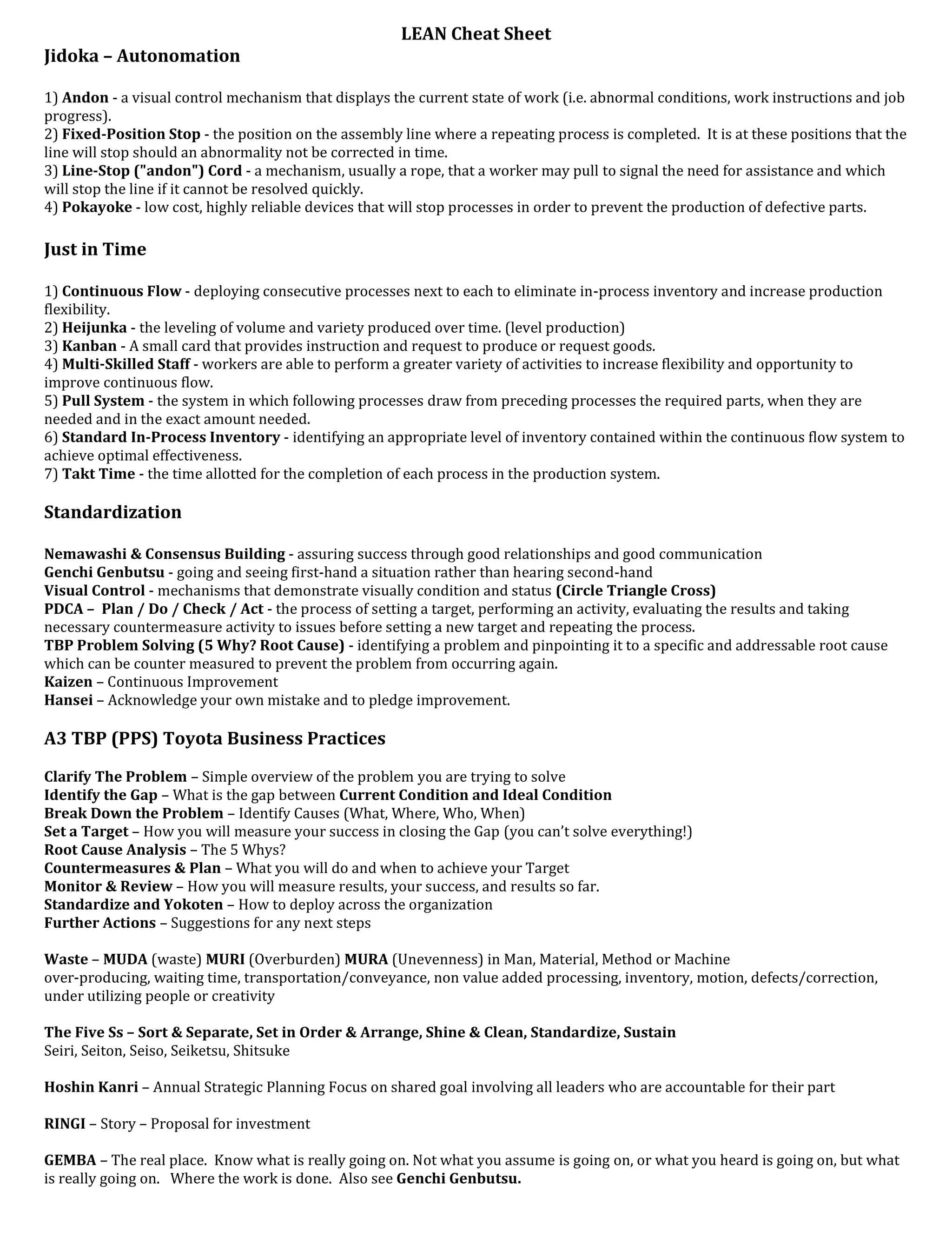 LEAN Cheat Sheet | PDF