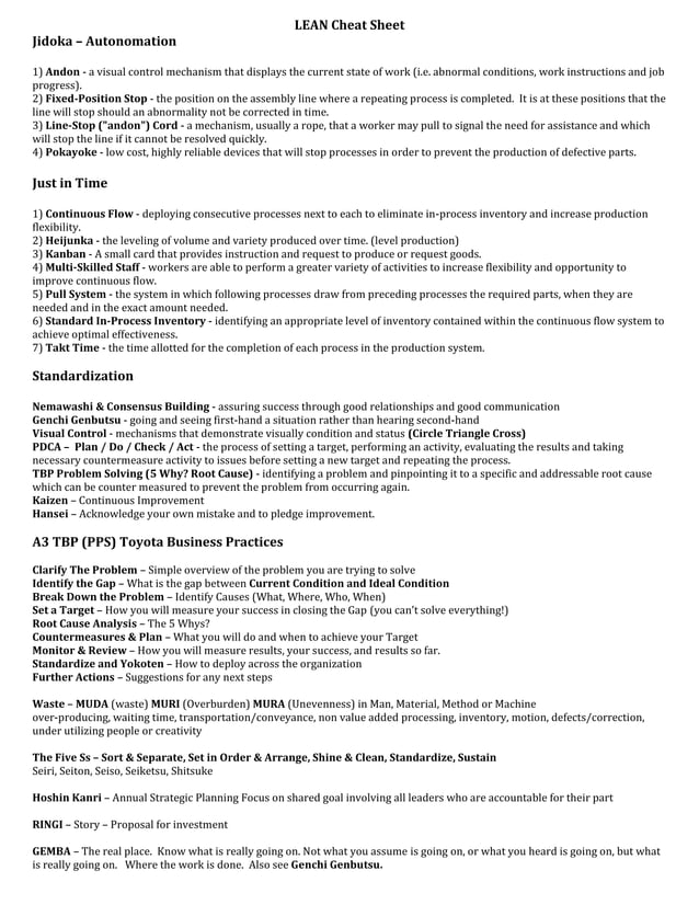 LEAN Cheat Sheet | PDF