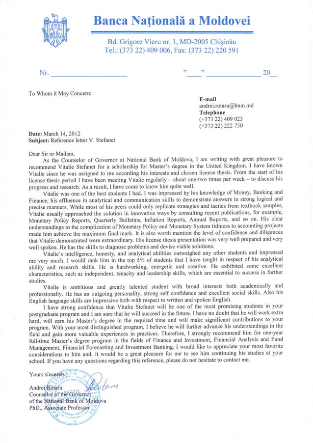 Reference Letter - From Dr. Andrei Rotaru (PhD., Associate Professor ...
