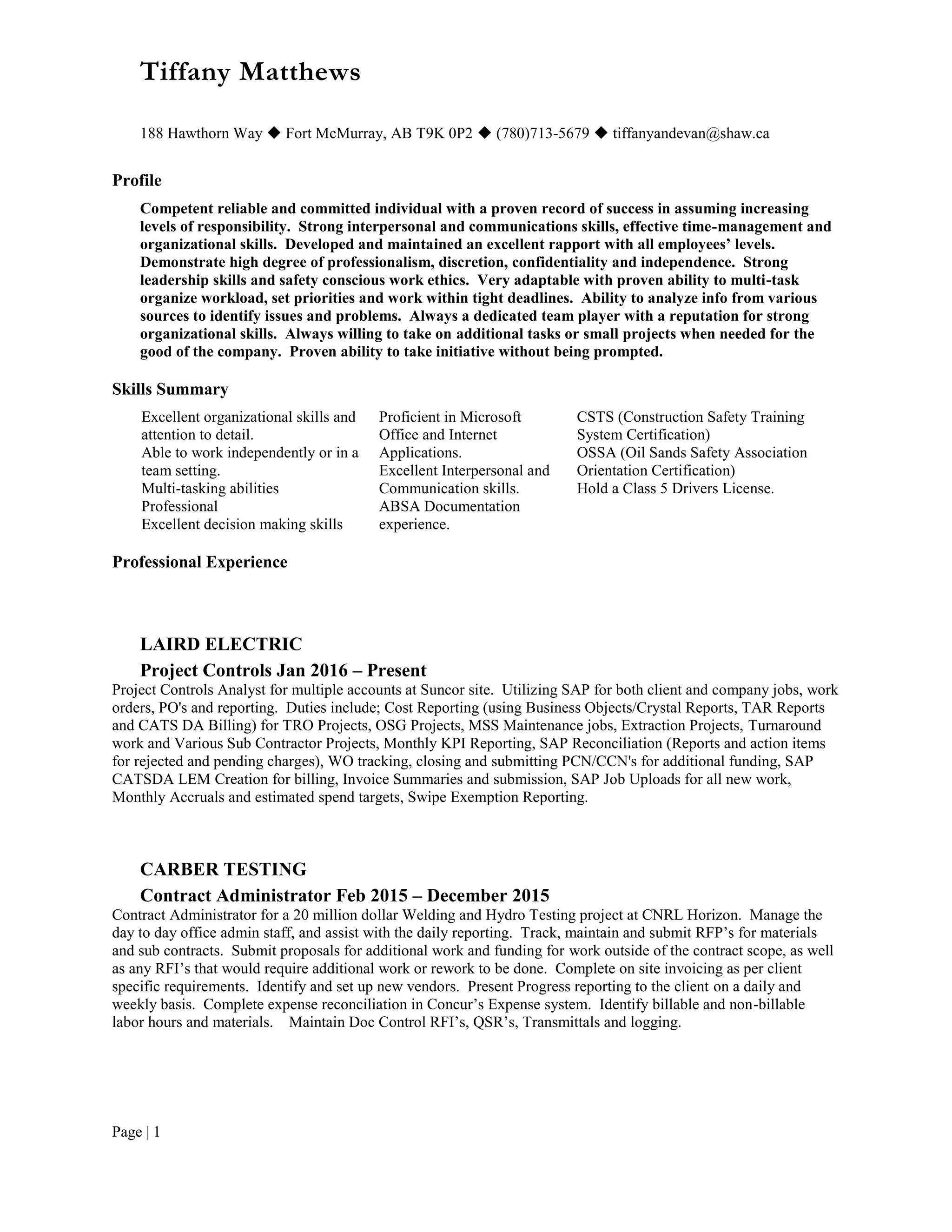 Tiffany Matthews Resume 2016 | PDF