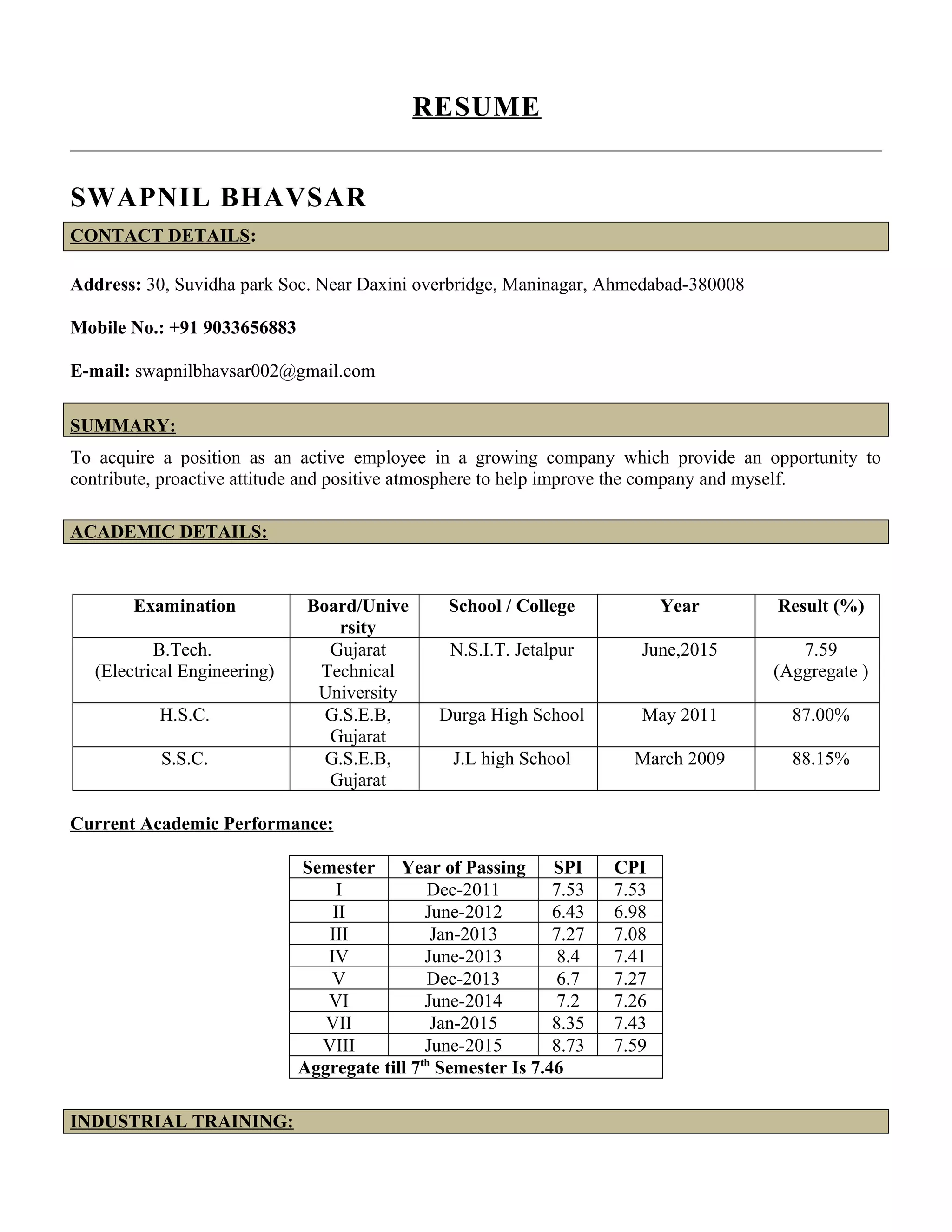 Swapnil Bhavsar - Resume | DOC