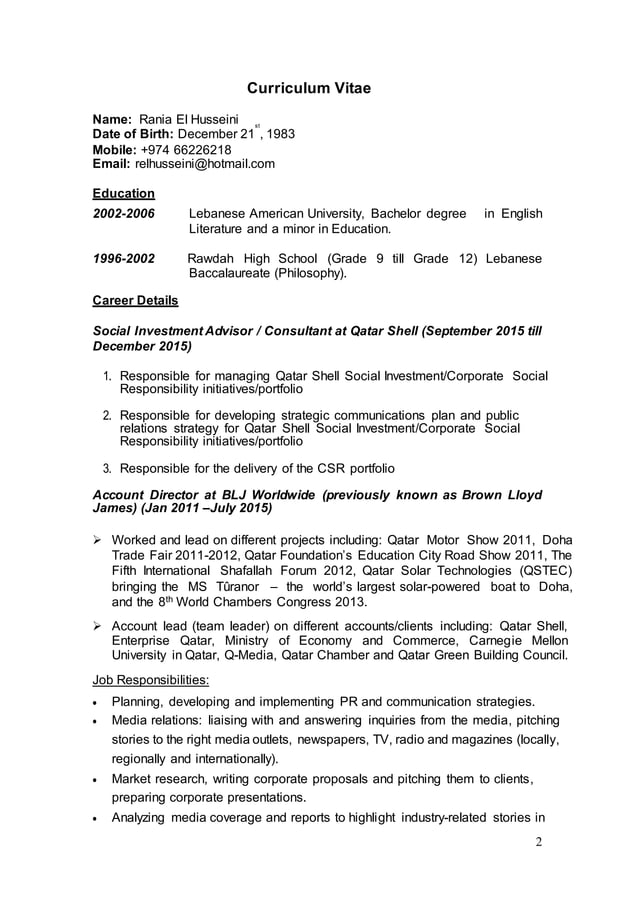 CV Rania El Husseini 2017 | PDF