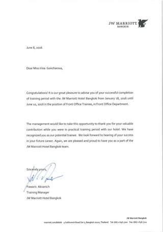 JW Marriott Bangkok letter | PDF