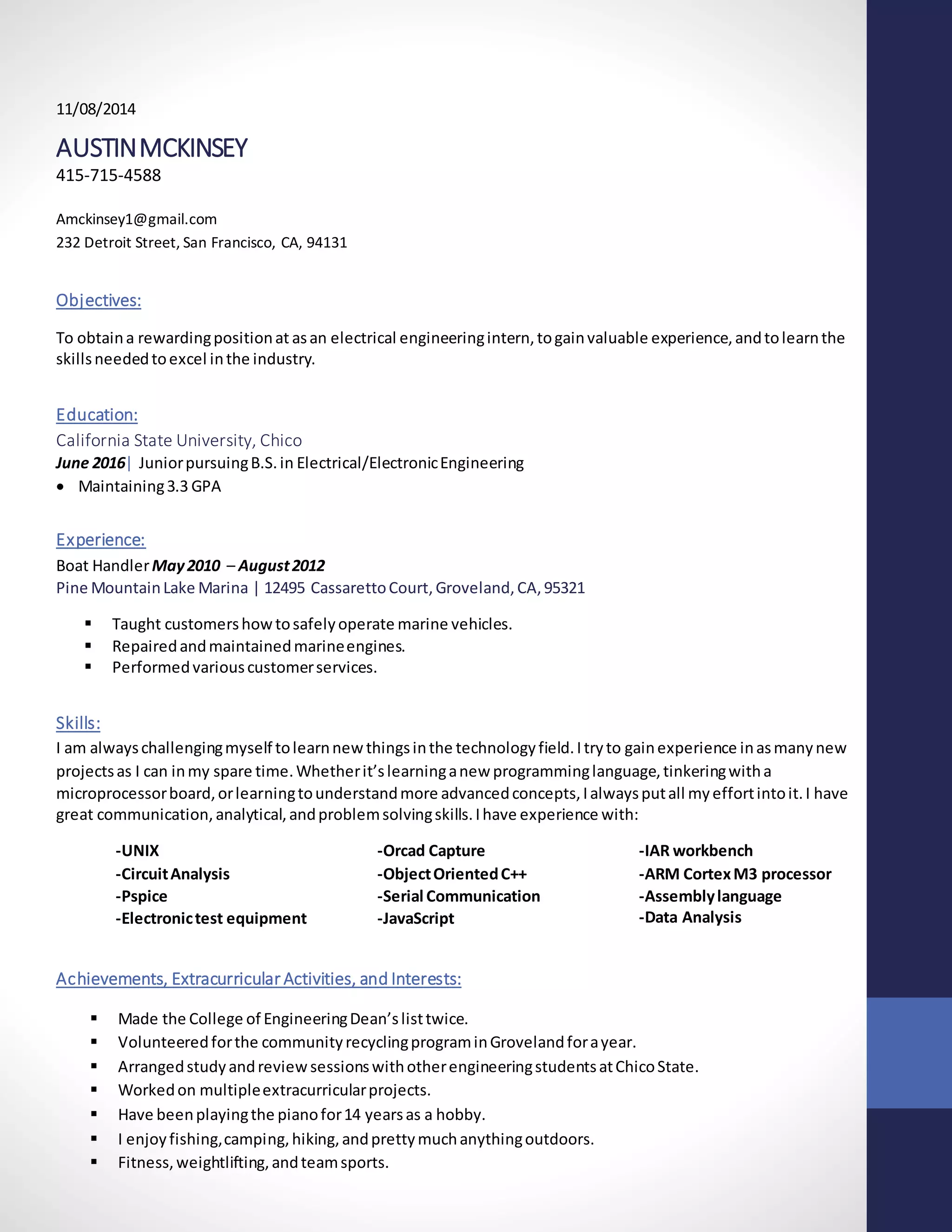 Austin Mckinsey's Resume for summer 2015 internships | DOCX ...