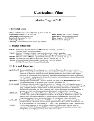 CV_MTurgeon_Engl | PDF | Undergraduate Education | College Education