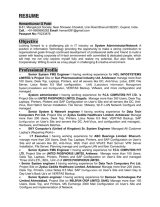Hemant Patel C.V | DOC | Operating Systems | Computer Software and Applications