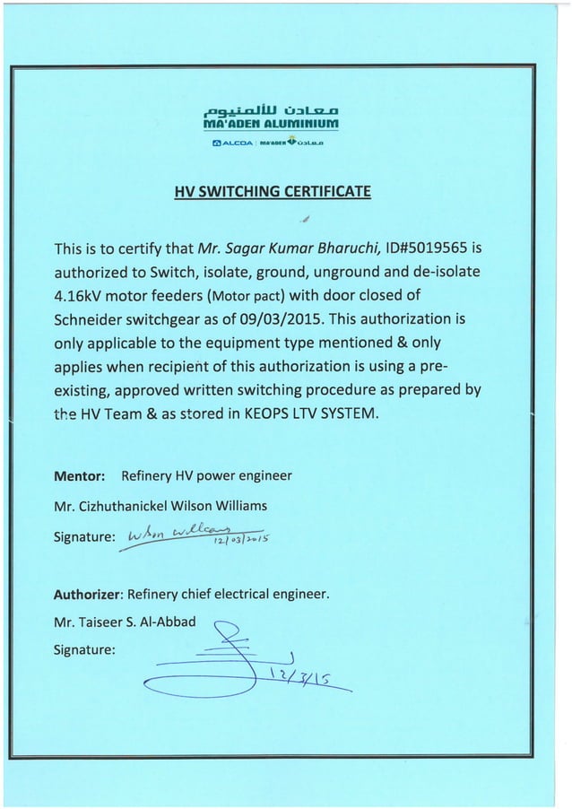 hv switching certificate | PDF