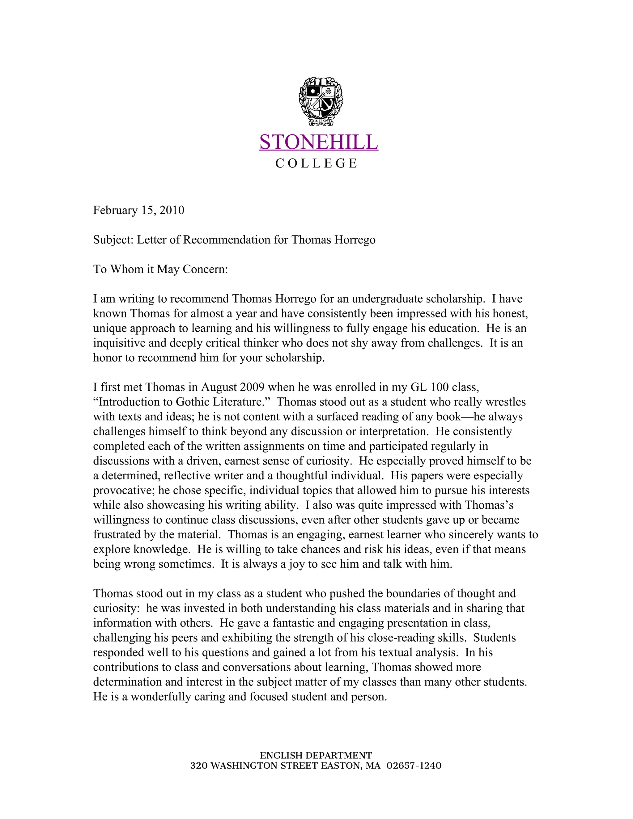 Recommendaton Letter - Professor Ellen Scheible | PDF