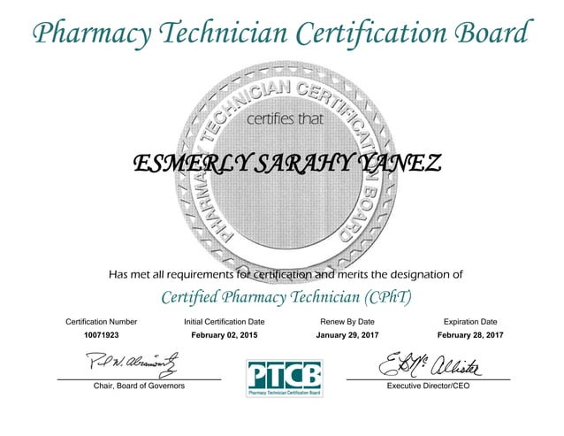 CERTIFICATION PHARMACY TECHNICIAN | PDF