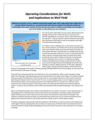 Water Well Operation and Yeild | PDF