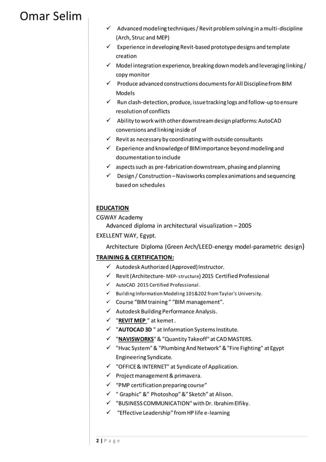 Omar Selim cv bim | DOCX