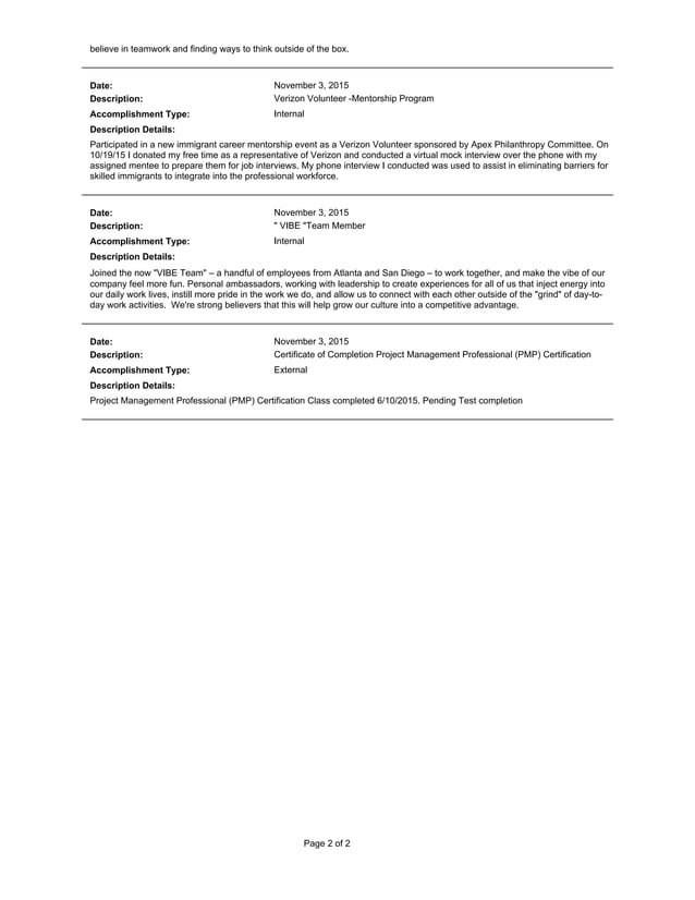 Summary of Accomplishments | PDF