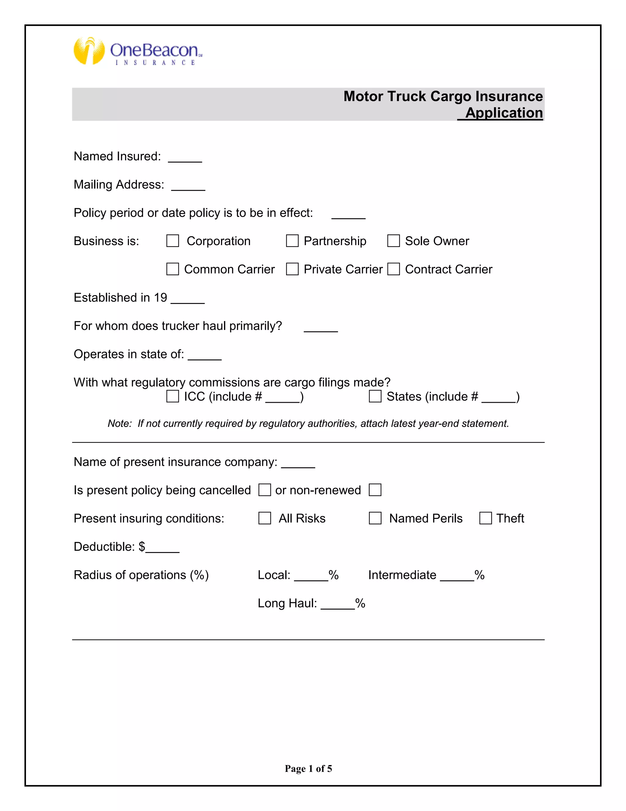 motor_truck_cargo_applicationonebeacon | PDF | Motor Insurance | Insurance