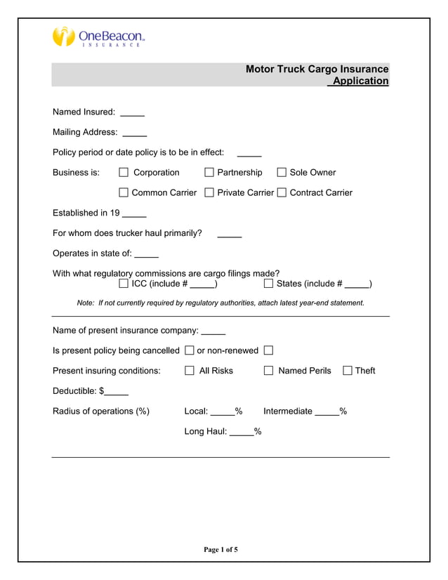 motor_truck_cargo_applicationonebeacon | PDF | Motor Insurance | Insurance