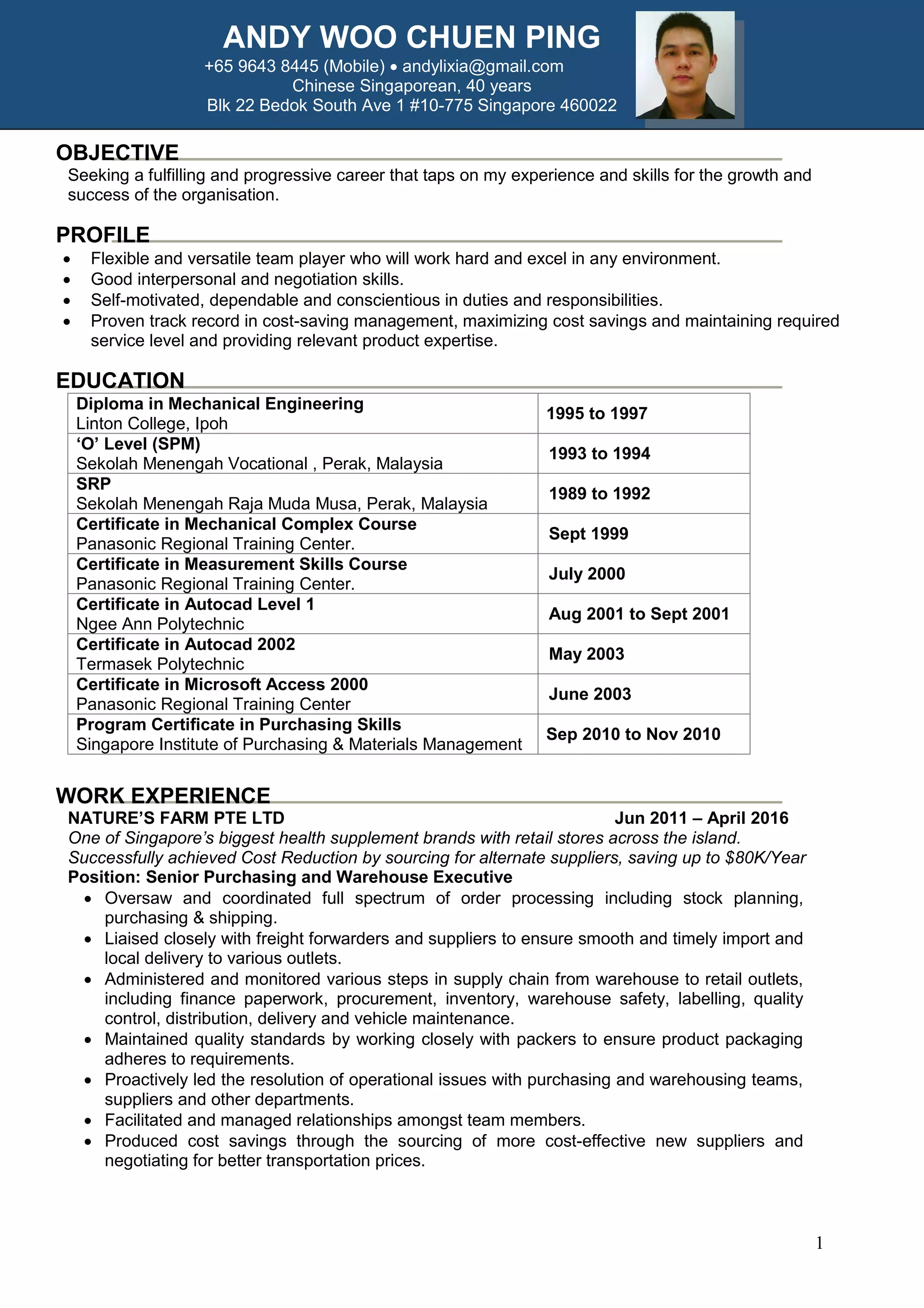 Resume - Andy Woo (2016) | PDF | Logistics | Business