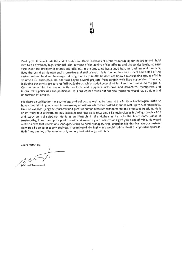 Letter of Reference Daniel Evans | PDF