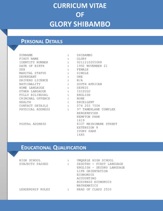 Glory Shibambo CV | DOCX