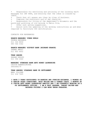 Glory Shibambo CV | DOCX | Business Accounting & Finance | Business