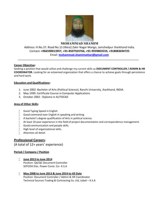 Muhammad Shamim up date CV 30-11-2015 | PDF