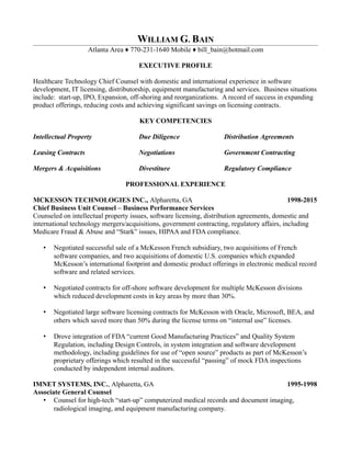 William G. Bain Resume 10-2015 | PDF