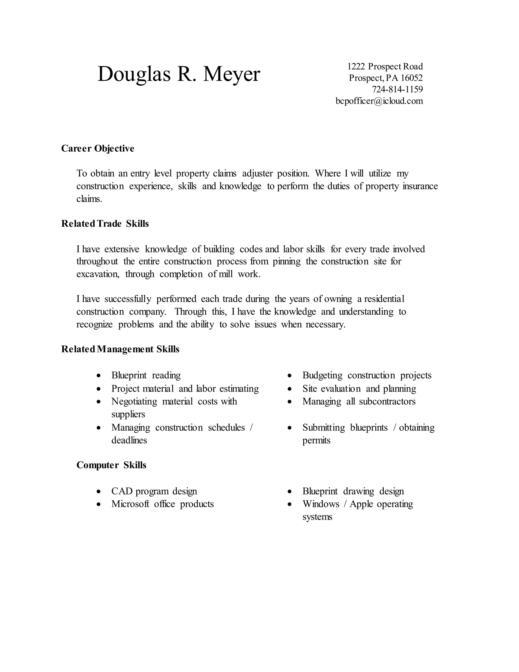 Douglas R Meyer Resume | DOCX