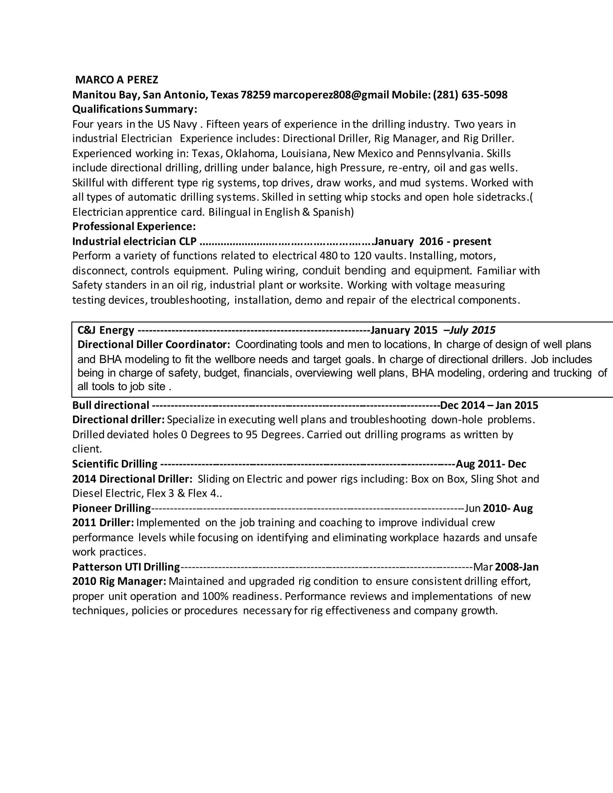 MARCO A PEREZ RESUME 2016 | DOCX