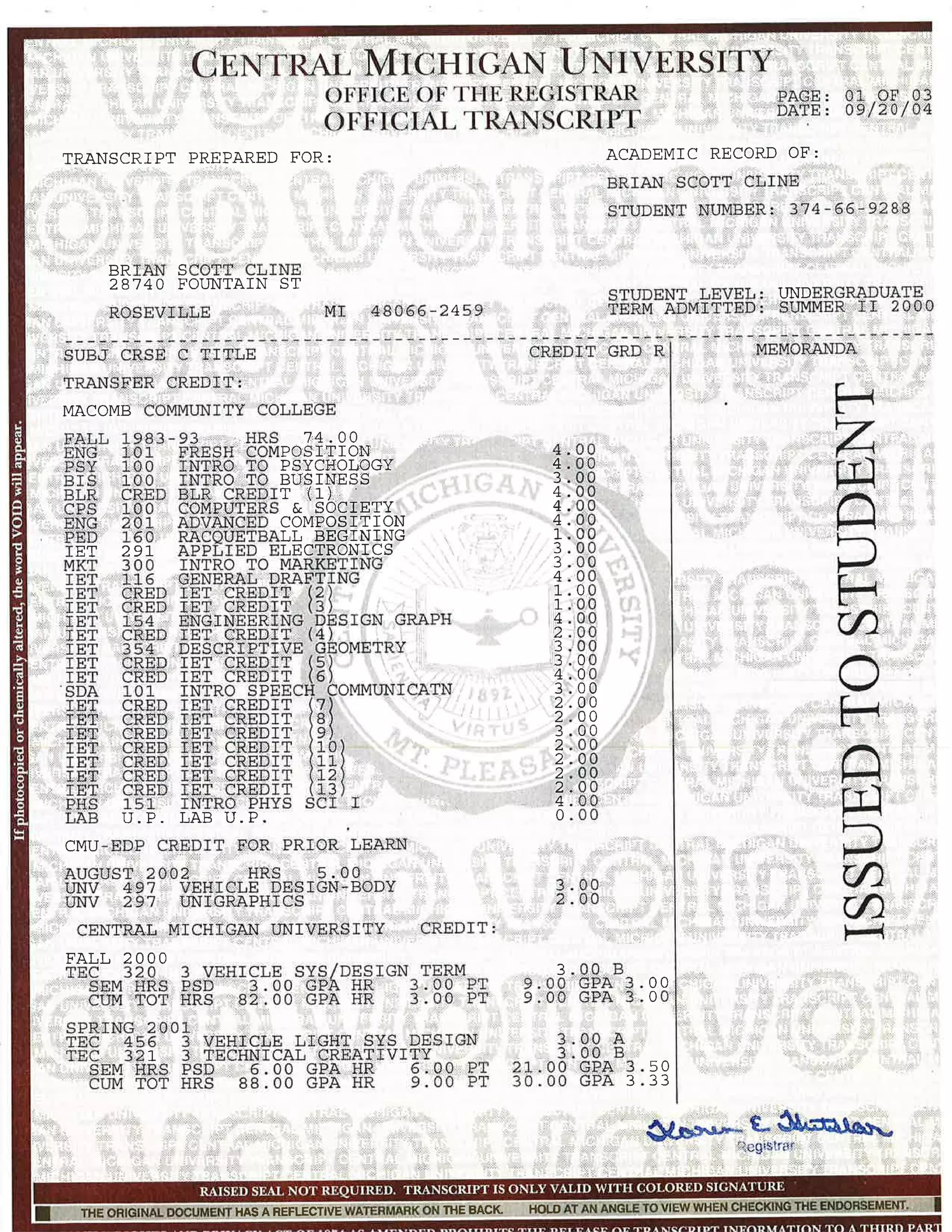 Brian.Cline.Degree.transcripts | PDF