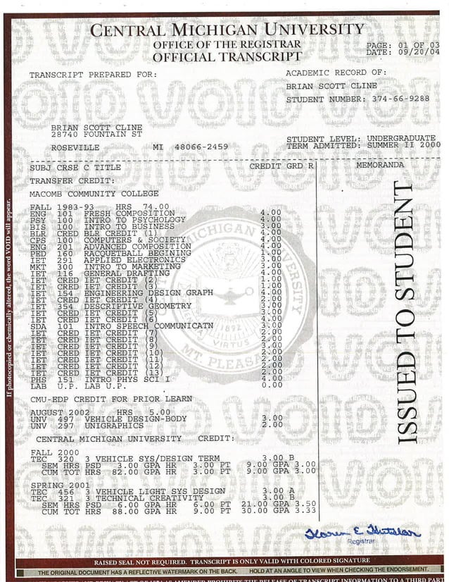 Brian.Cline.Degree.transcripts | PDF