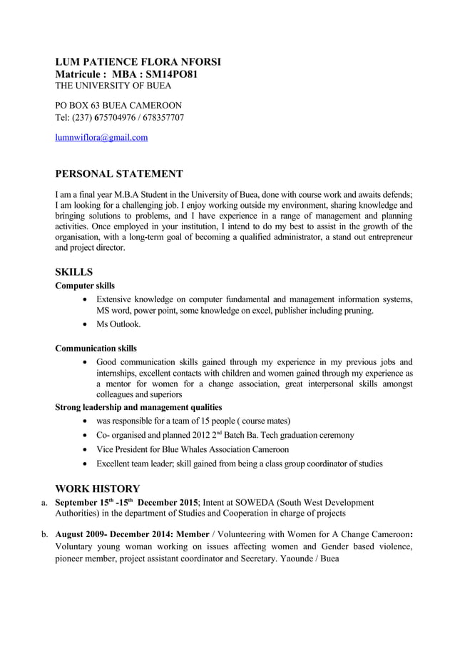 job cv de patience flora | PDF