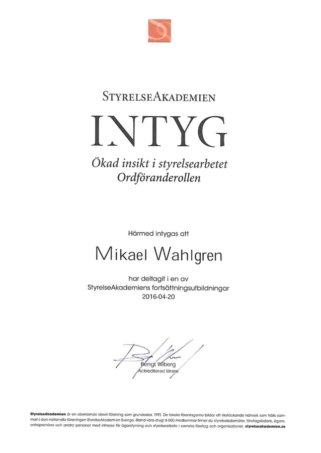 Styrelseordförande intyg 2016 | PDF