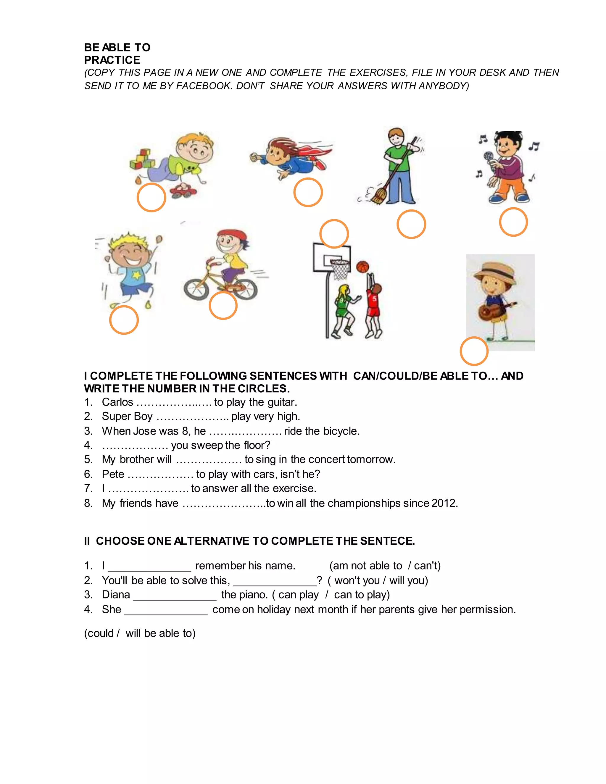 EXERCISES BE ABLE TO | DOCX