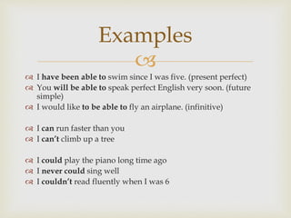 Be able to versus Can. Grammar. Explanation. Expressing ability | PPT