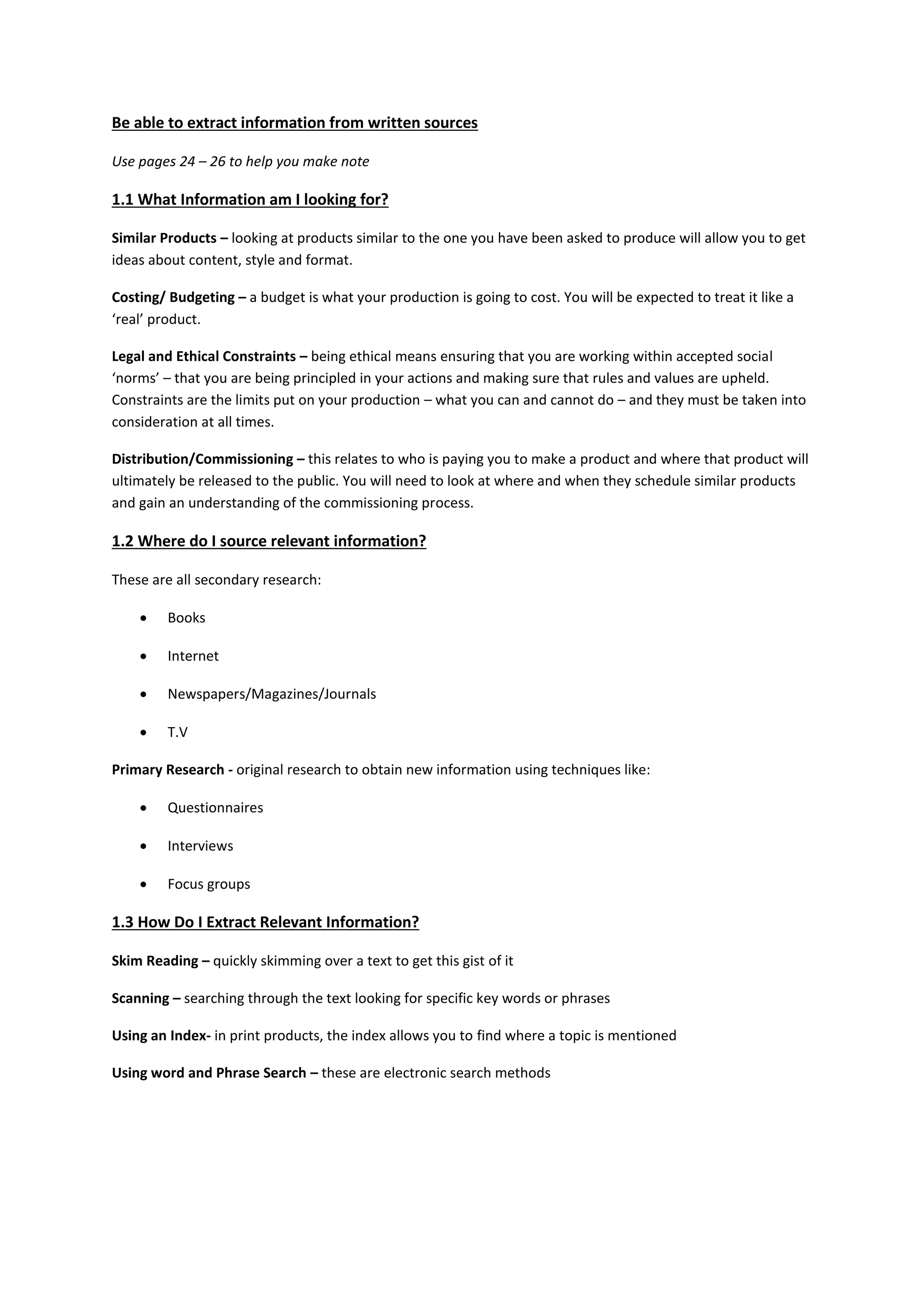 Be able to extract information from written sources | PDF