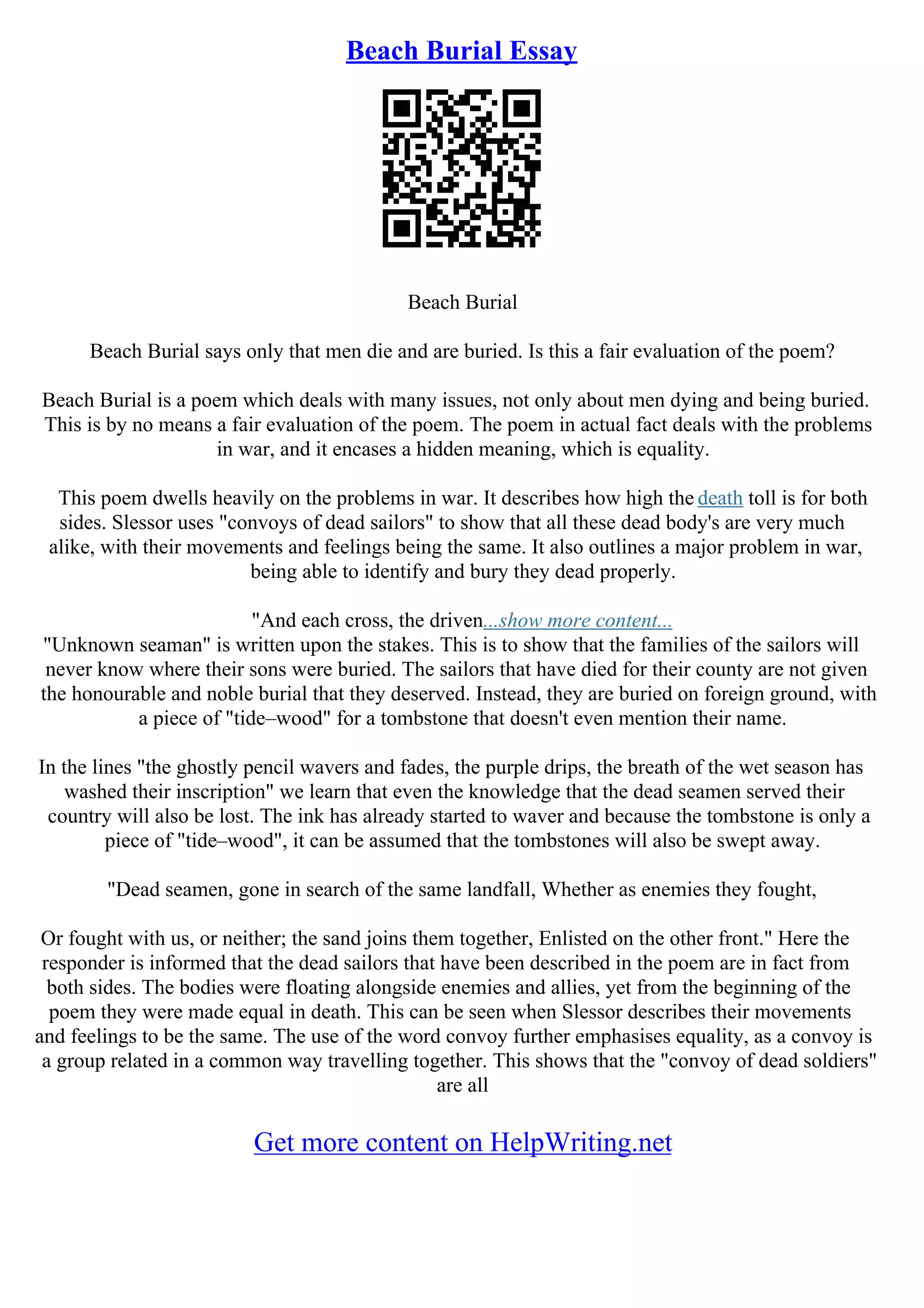 Beach Burial Essay | PDF
