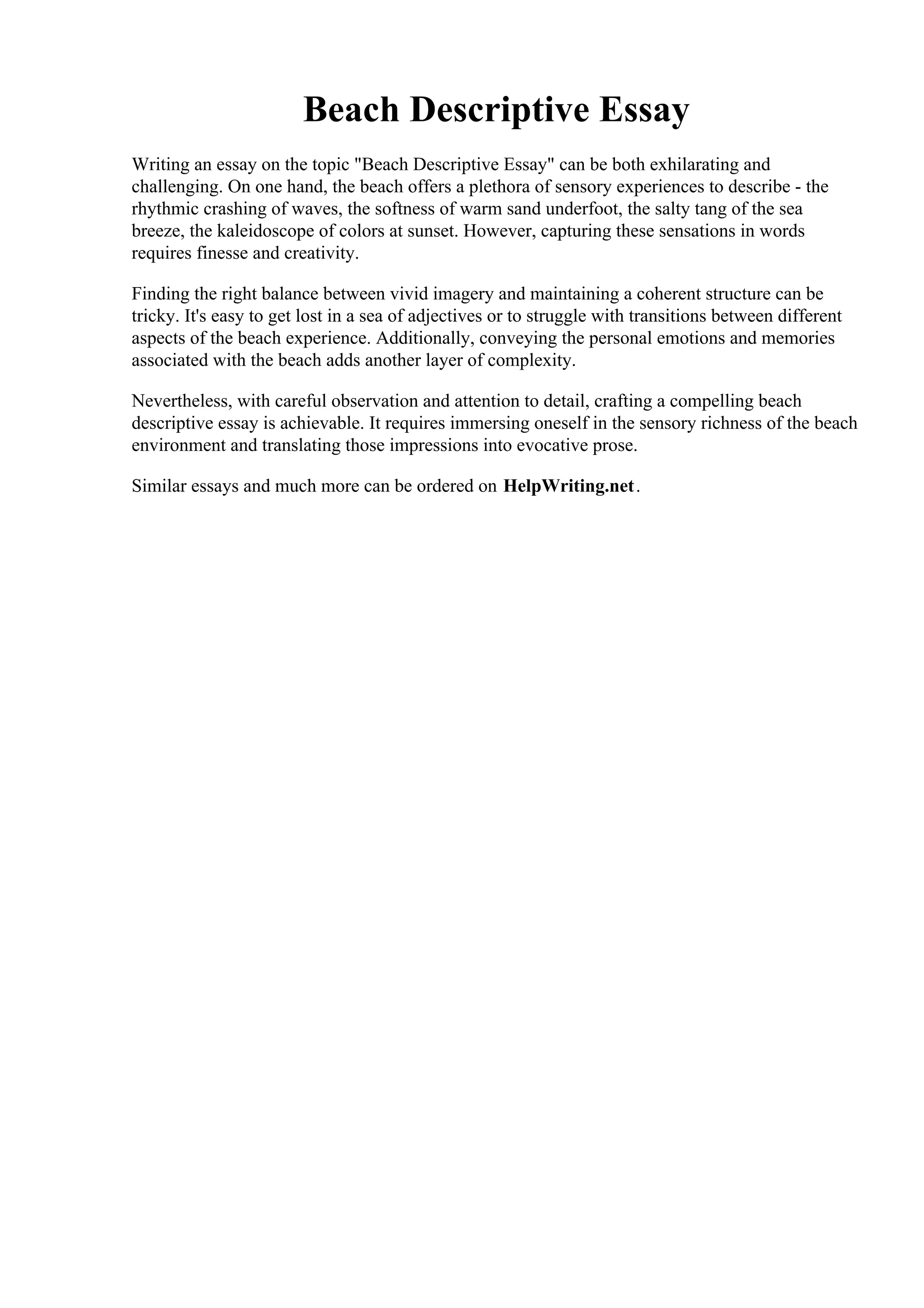 Beach Descriptive Essay | PDF