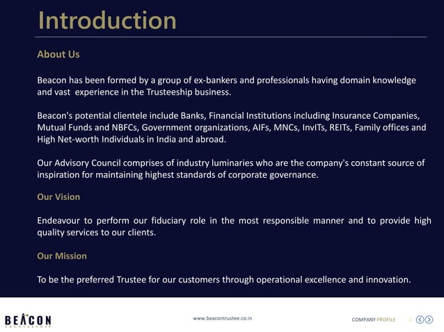 Corporate Profile - Beacon trusteeship limited | PDF | Business Banking & Finance | Business