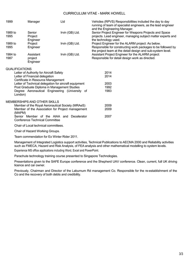 abridged CV 2015 Feb | DOC | Aviation Industry | Industries
