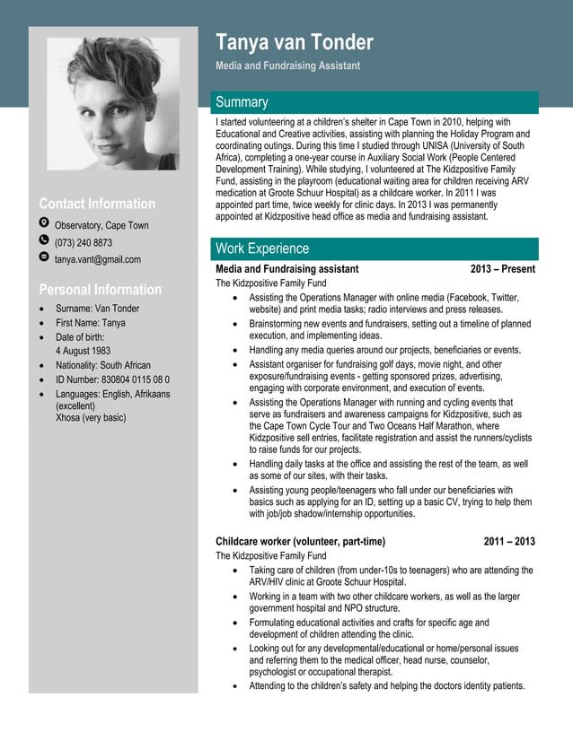 Curriculum Vitae - Tanya van Tonder | PDF