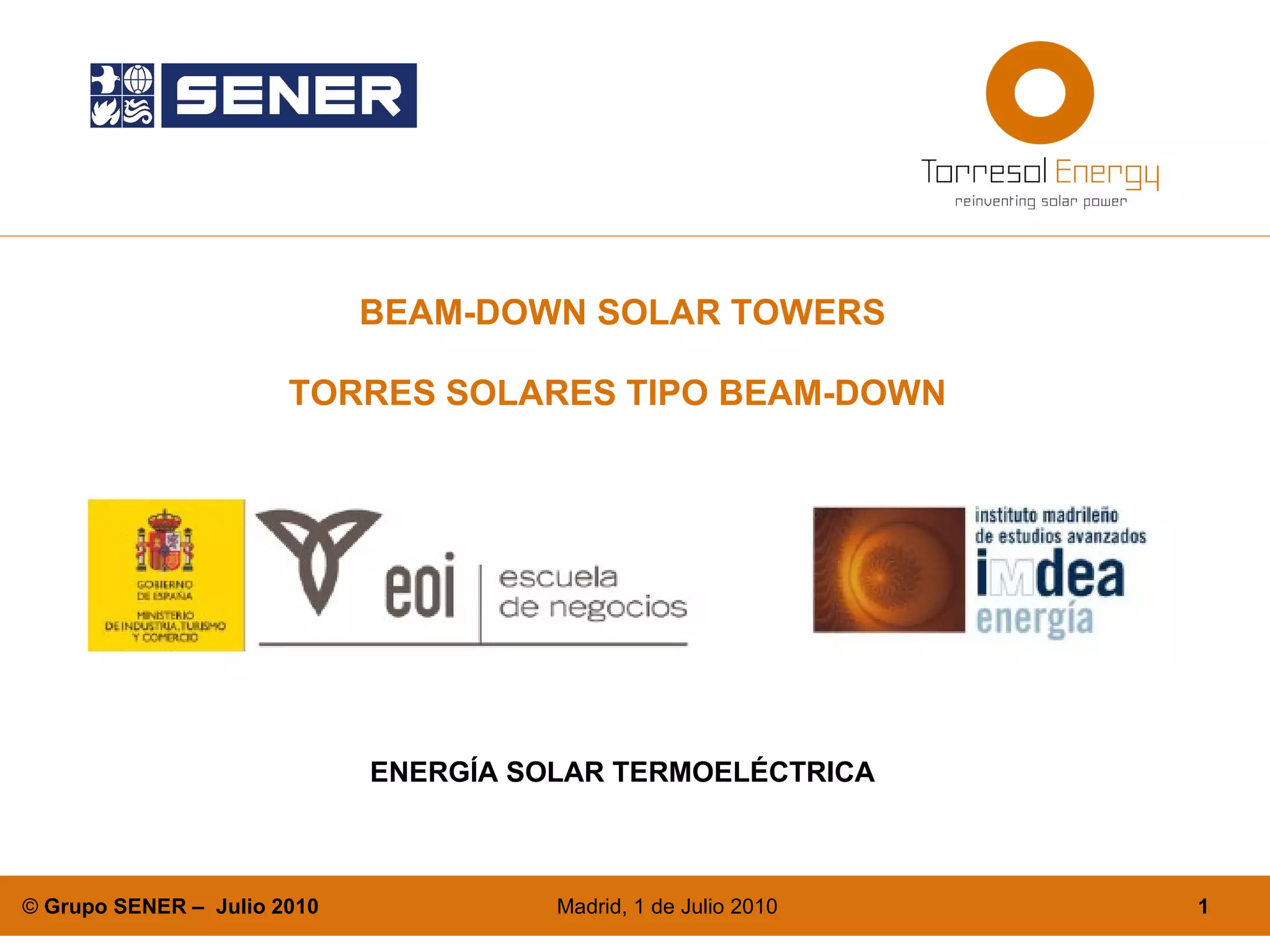 Beam down solar towers -- torres solares tipo beam-down | PPT