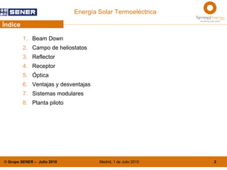 Beam down solar towers -- torres solares tipo beam-down | PPT
