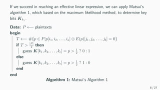 Linear Cryptanalysis Lecture 線形解読法 | PDF