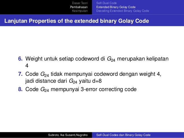Self Dual Codes And Binary Golay Code Presentation