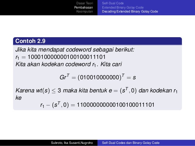 Self Dual Codes And Binary Golay Code Presentation