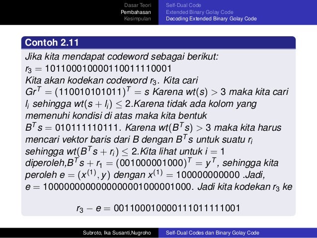 Self Dual Codes And Binary Golay Code Presentation