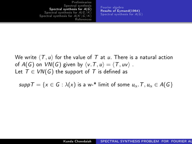 SPECTRAL SYNTHESIS PROBLEM FOR FOURIER ALGEBRAS | PPT