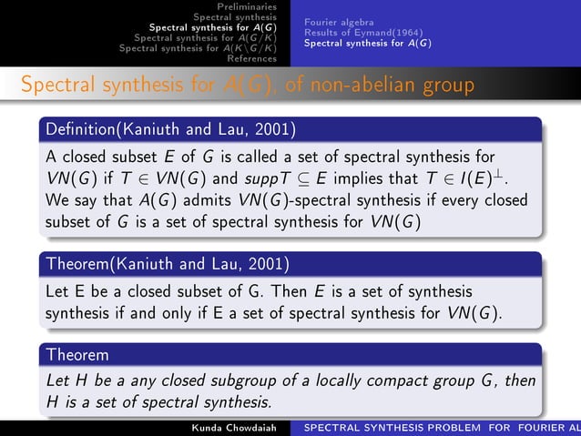 SPECTRAL SYNTHESIS PROBLEM FOR FOURIER ALGEBRAS | PPT
