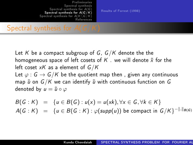 SPECTRAL SYNTHESIS PROBLEM FOR FOURIER ALGEBRAS | PPT