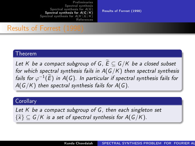 SPECTRAL SYNTHESIS PROBLEM FOR FOURIER ALGEBRAS | PPT