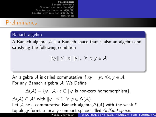 SPECTRAL SYNTHESIS PROBLEM FOR FOURIER ALGEBRAS | PPT