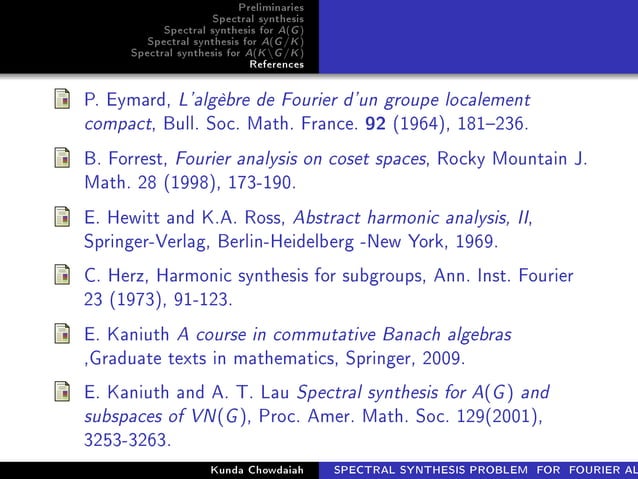 SPECTRAL SYNTHESIS PROBLEM FOR FOURIER ALGEBRAS | PPT